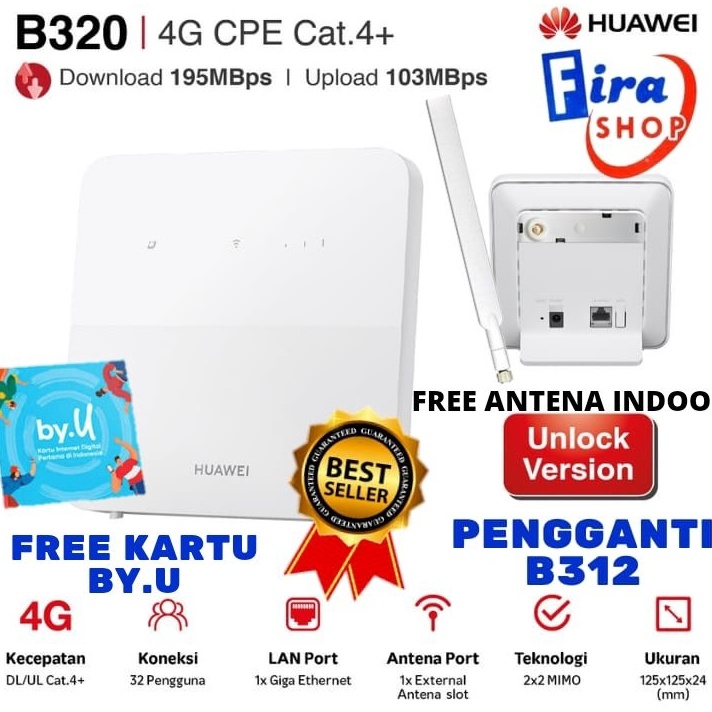 Jual Keren Huawei B32 Modem WiFi 4G LTE 195Mbps Wifi 3Mbps UNLOCK ...