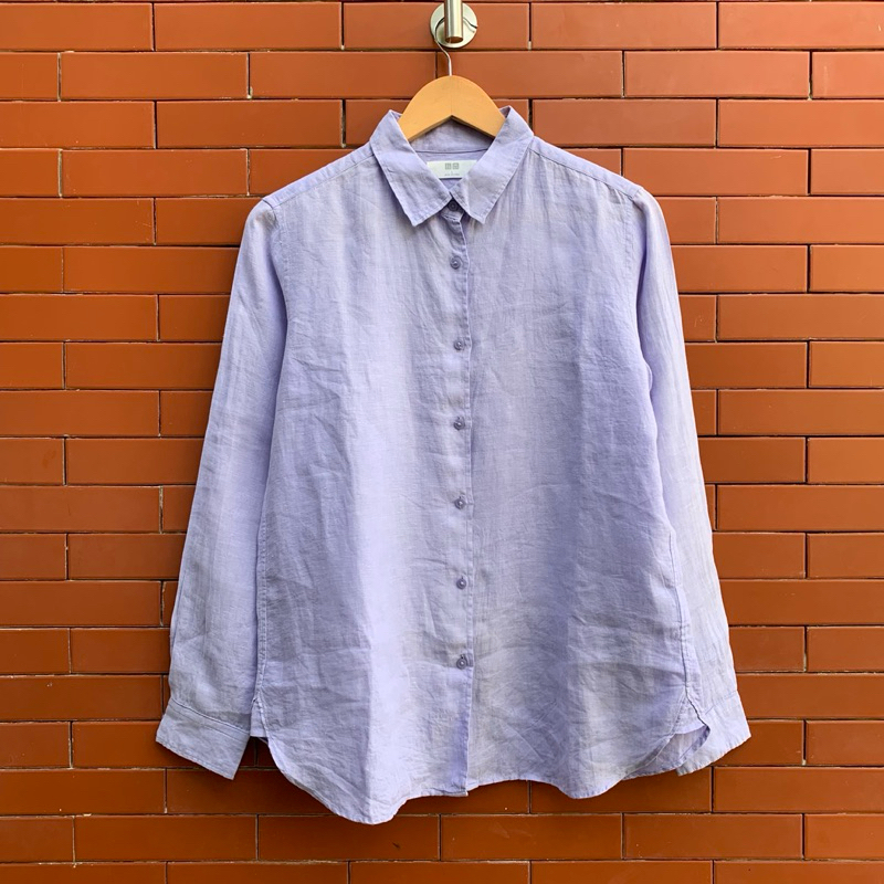 Jual Uniqlo linen lilac L | Shopee Indonesia