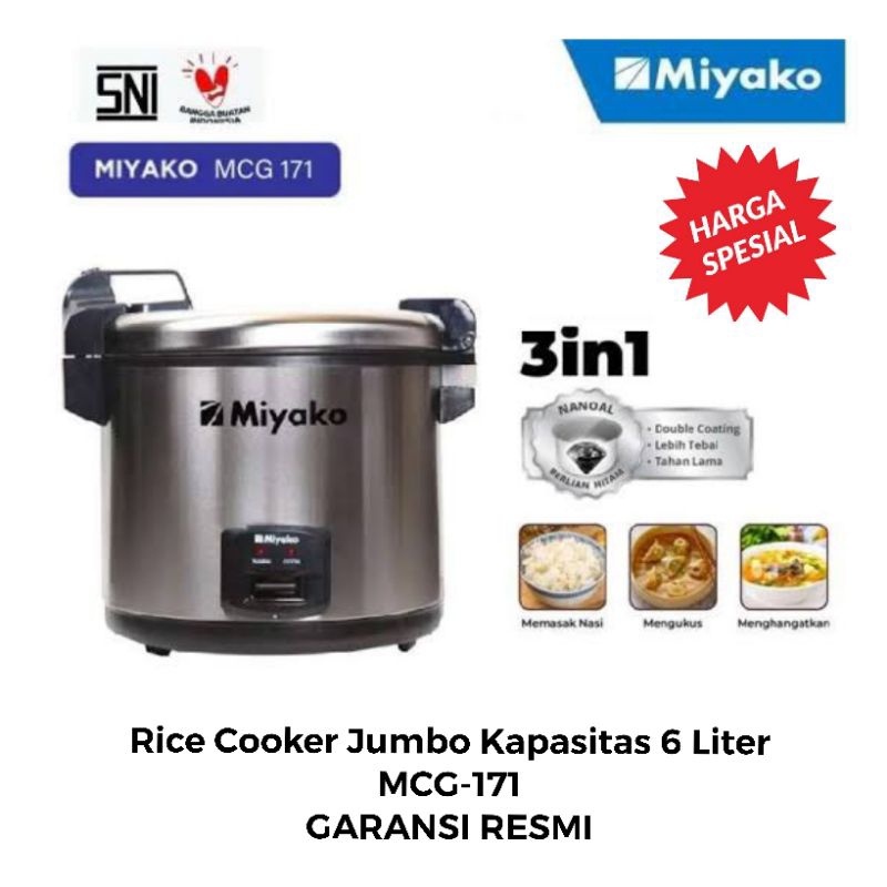 Jual MIYAKO RICE COOKER JUMBO Kapasitas 6 LITER - MCG 171 Stainless ...