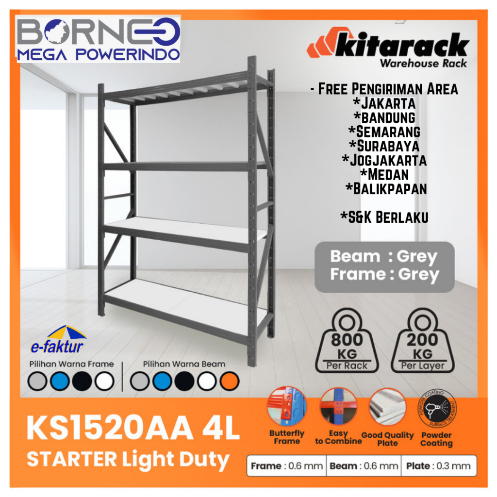 Jual KITARACK KS1520 RAK FRAME ABU - ABU GUDANG LIGHT DUTY 4 LAYER/1 ...
