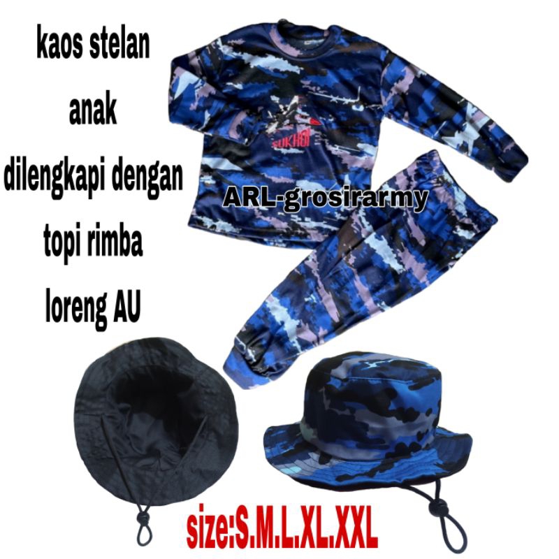 Jual setelan kaos anak loreng tni au di lengkapi dg topi rimba satu set | Shopee Indonesia