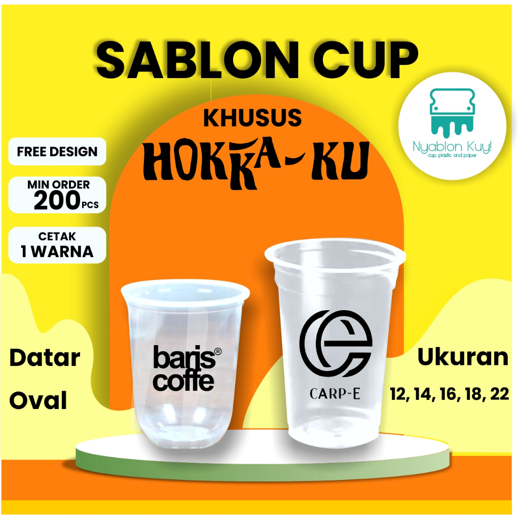Jual Sablon Custom Gelas / Cup Plastik Hokkaku Oval dan Datar 7gr dan 5gr | Shopee Indonesia