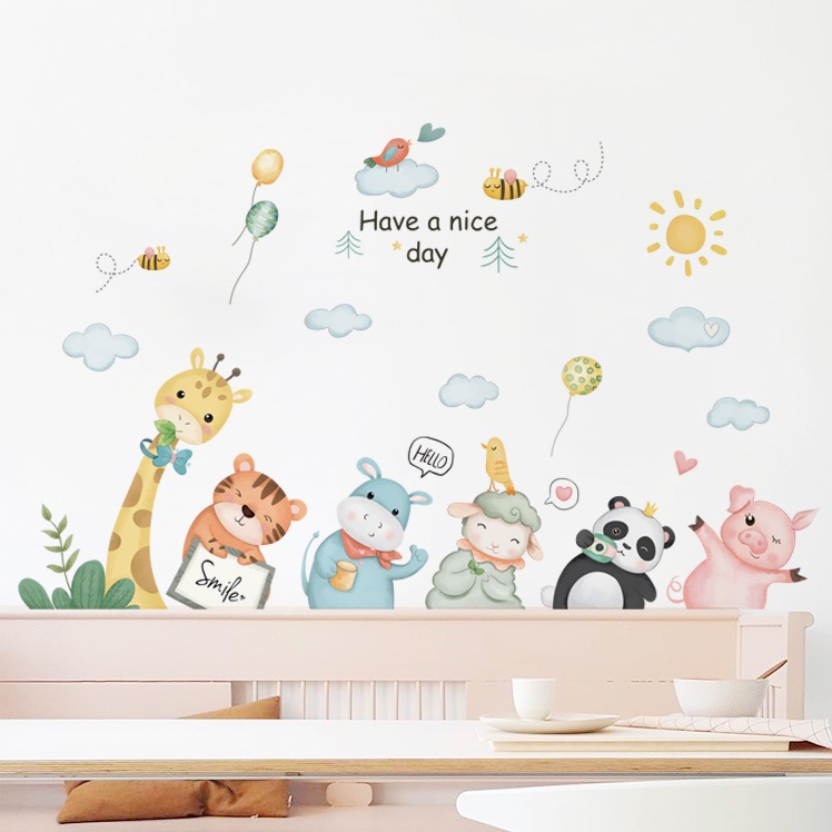 Jual Reliza Wall Sticker Animal Hewan Gajah Jerapah Baloon Zoo Binatang ...