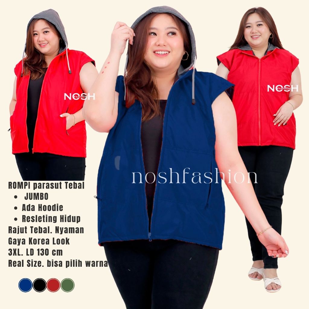 Jual Baju Rompi Parasut Wanita Jumbo Big Size LD 130 cm / Outer Vest Korea Wanita Jumbo - NOSH ...
