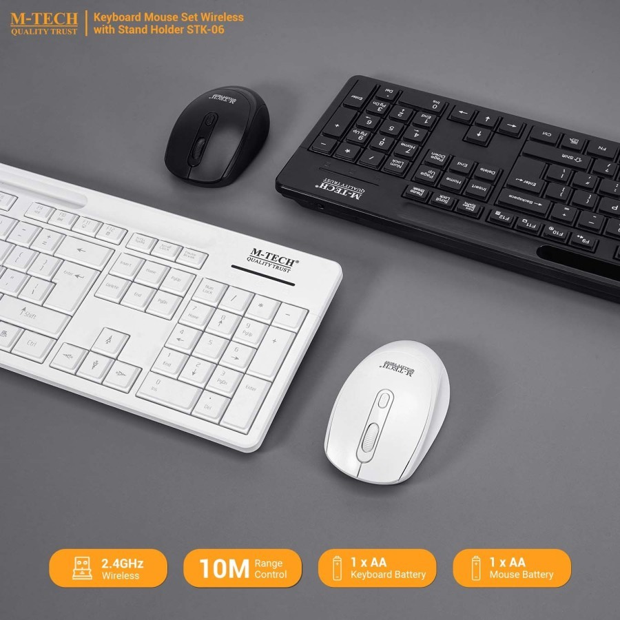 Jual M-Tech STK06 Keyboard Combo Mouse Wireless With Stand Holder ...