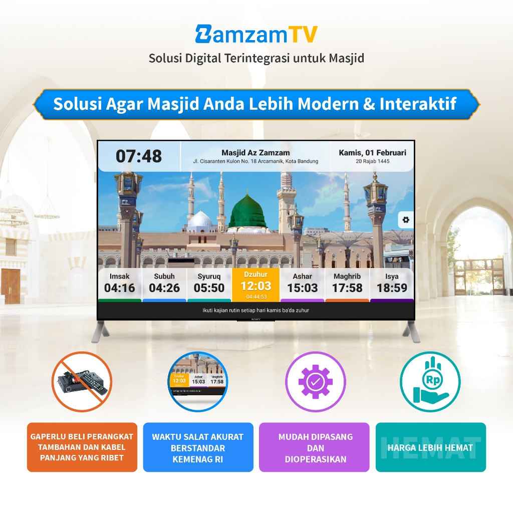 Jual Jam Masjid Pengingat Waktu Salat Zamzam TV - sudah termasuk TV LED ...