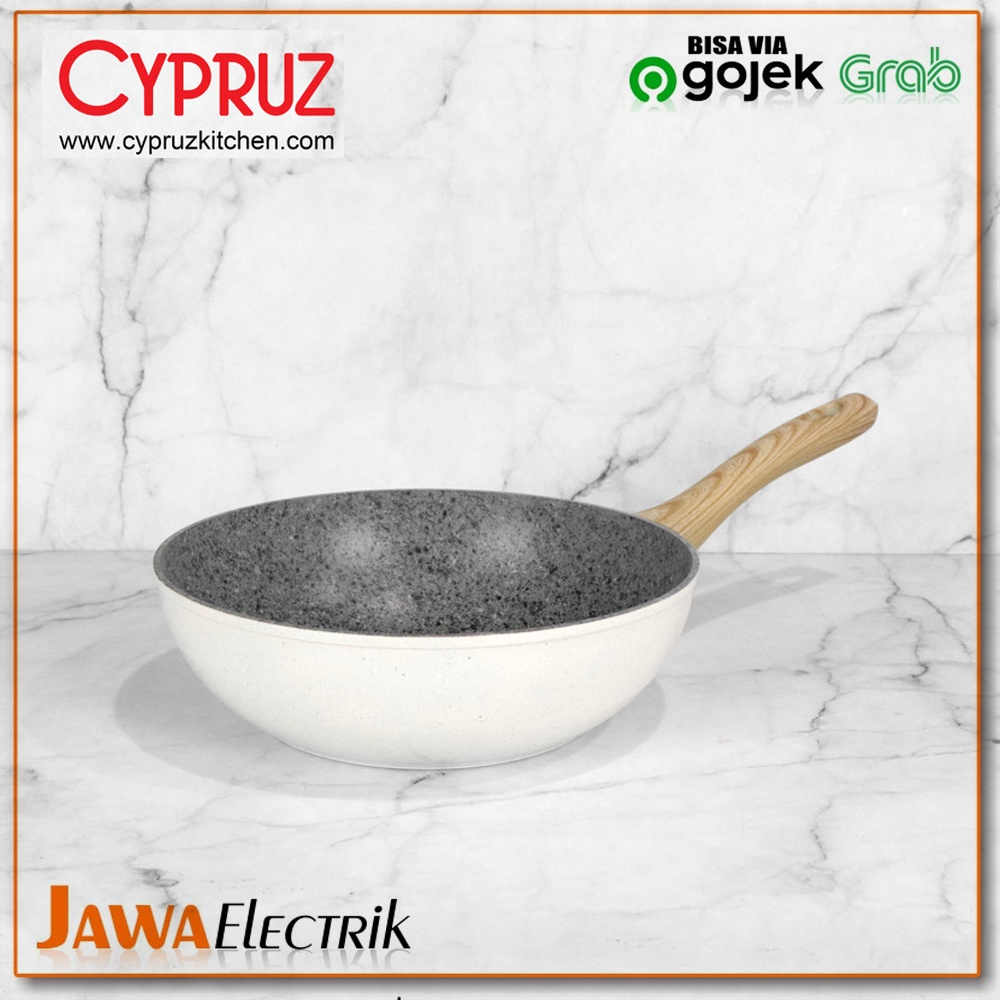 Jual Cypruz White Granite Fry Wok / Wajan Tebal Anti Lengket 20/24/26/28 CM | Shopee Indonesia