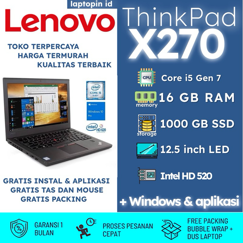 Jual LENOVO THINKPAD X270 CORE I5 I7 GEN 7 16GB RAM 512GB SSD GAMING EDITING KULIAH KERJA ...