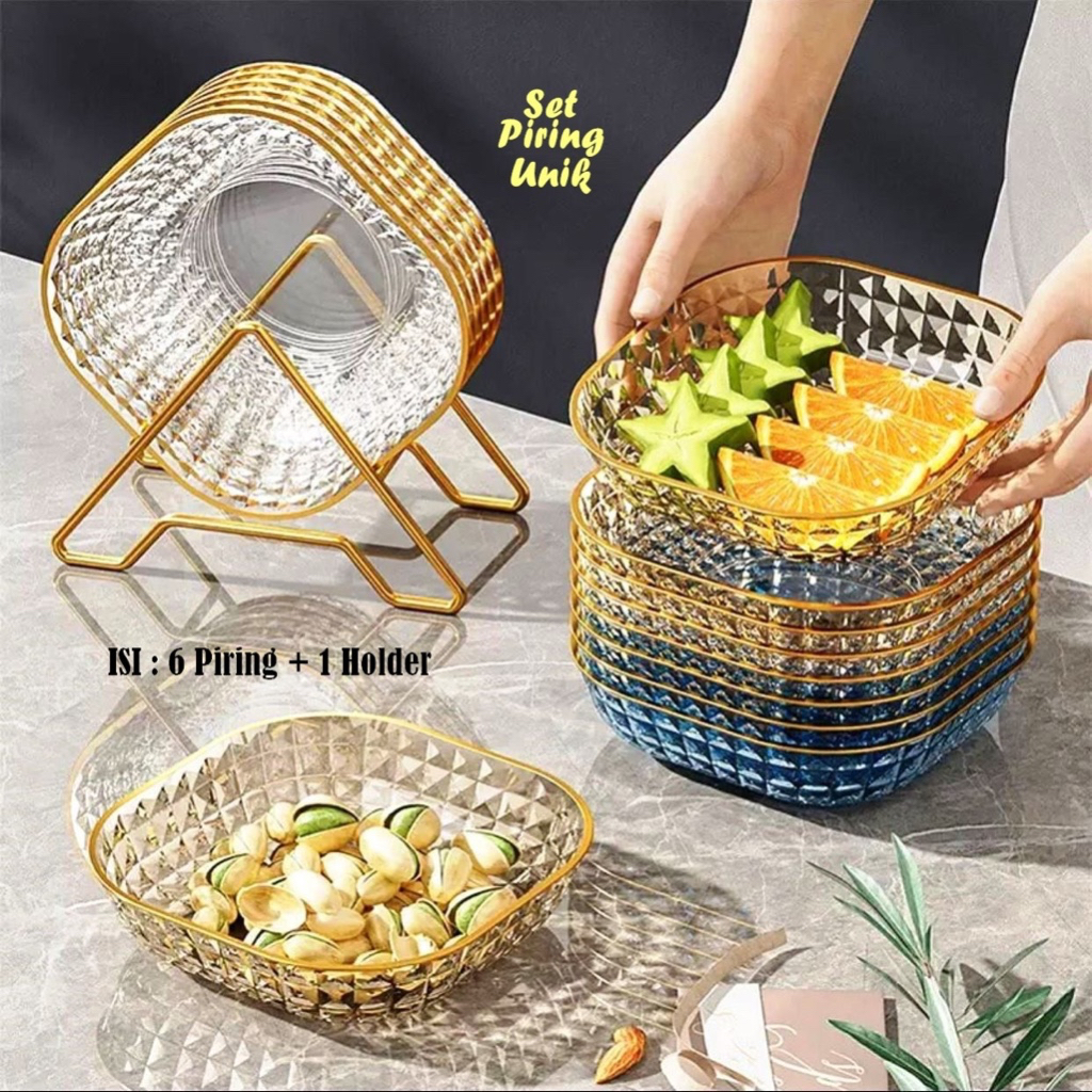 Jual LIST GOLD SET Piring Unik ISI 6 Piring + 1 Holder Piring Buah ...