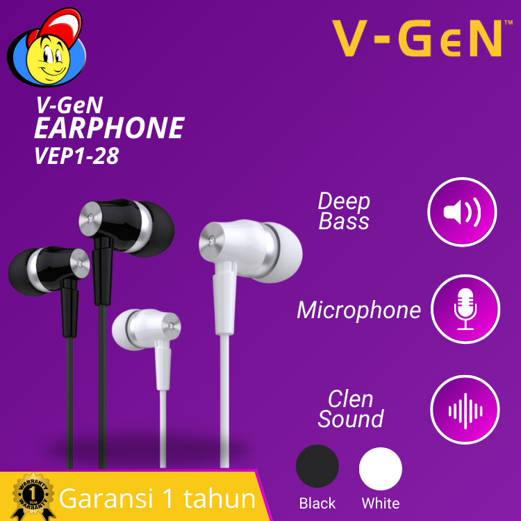 Jual Earphone V-GeN VEP1-28 Wired Headset Handsfree Extra Bass VGEN ...