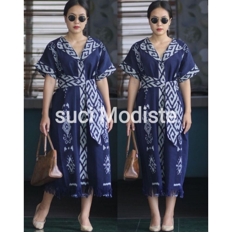 Jual dress tenun biru - dress tenun modern - baju tenun modern - baju ...