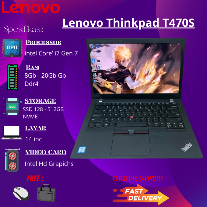 Jual Laptop Lenovo Thinkpad T470S Core I7-7600u Gen 7 - Ram 8GB SSD ...