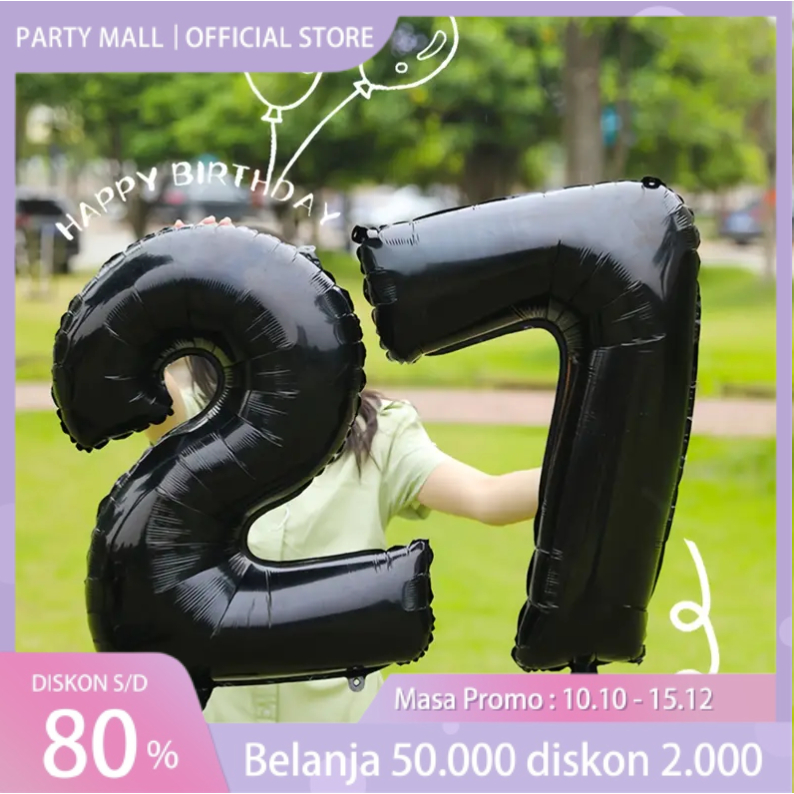 Jual Balon Foil Angka 0-9 Warna Hitam Ukuran 80cm 32Inch (1Pcs ...