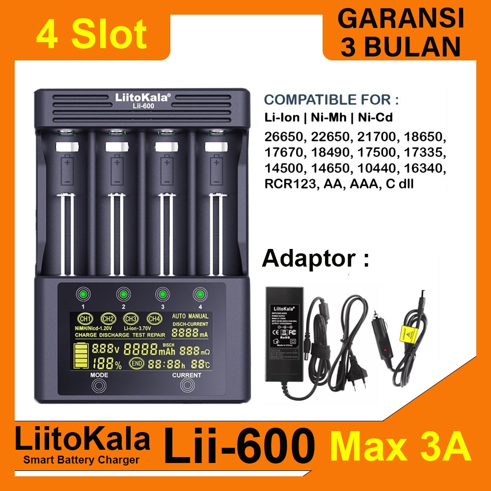 Jual LiitoKala Lii-600 Charger Baterai Fash Charging 3A Li-Ion NiMH/NI ...