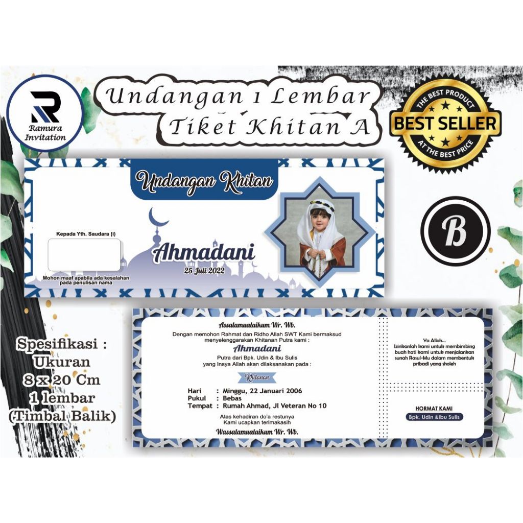 Jual Undangan Khitanan Tiket 1 Lembar Timbal Balik A ( Free Desain ...