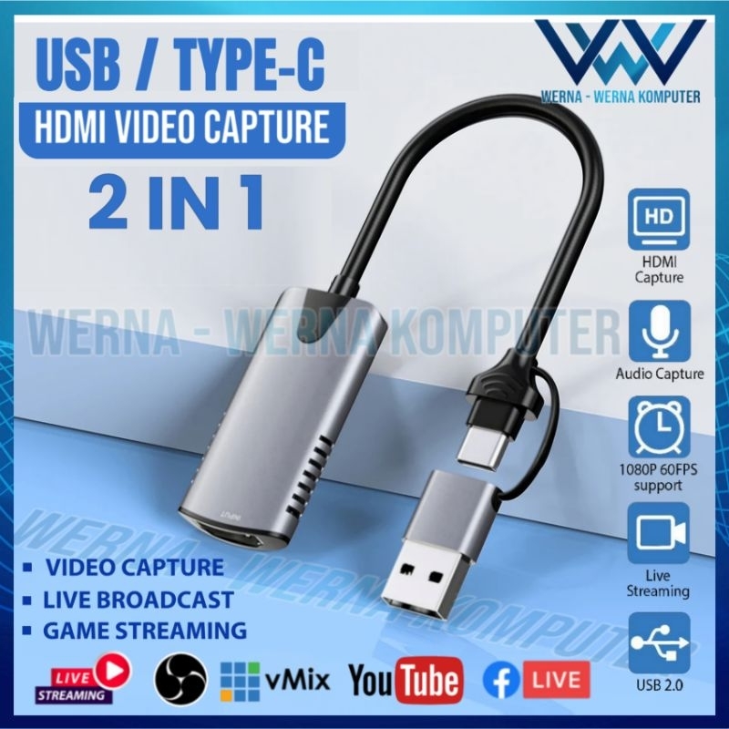 Jual HDMI VIDEO CAPTURE CARD USB + TYPE C 2IN1 DONGLE LIVE STREAMING ...