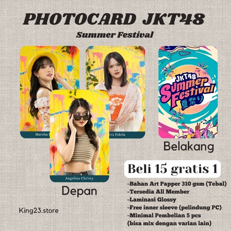 Jual PC JKT48 Photocard Unofficial/Fanmade Edisi Summer Festival Adel,Zee,Freya,Greesel,Shani ...