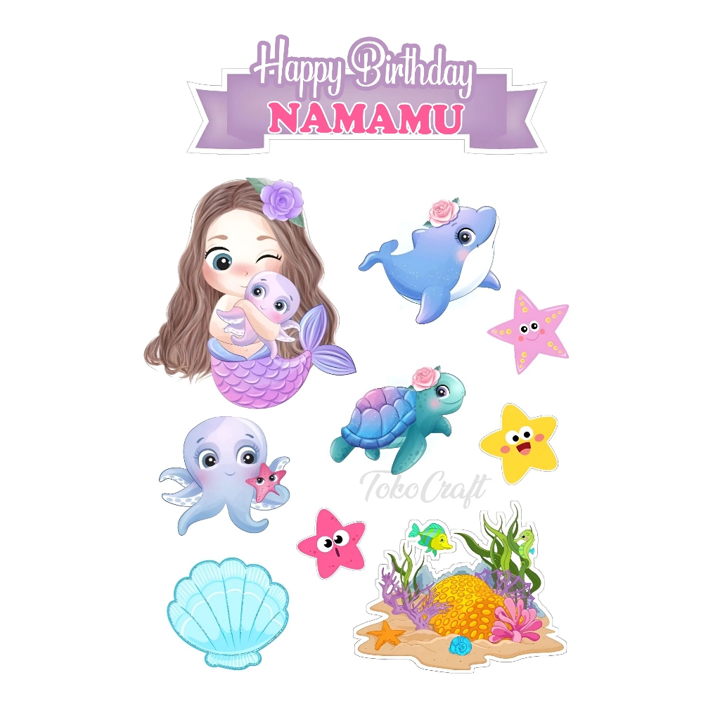 Jual TOPPER CAKE MERMAID HIASAN KUE ULANG TAHUN CUSTOM NAMA HAPPY ...