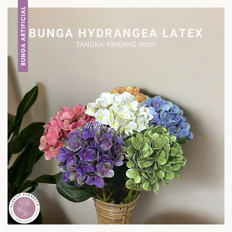Jual Bunga Hidrangea Latex-Bunga tangkai panjang-bunga sudut-bunga artificial latex-dekorasi (W ...