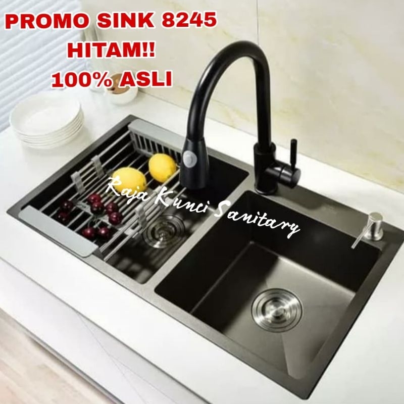 Jual Paket Lengkap Kitchen Sink 8245 Hitam/Black/ + Kran Mixer Tarik ...