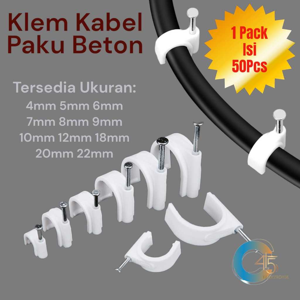 Jual Kabel Klip Klem Kabel Paku Beton 20mm 22mm 1 Pack isi 50 Pcs ...