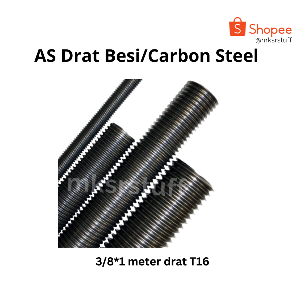 Jual AS Drat Besi/Carbon Steel Ukuran 3/8"* 1 meter Ulir/Drat T16 ...