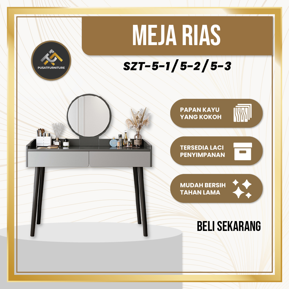 Jual Meja Rias dengan Kaca Bulat Minimalis Simpel Aesthetic Berbagai ...