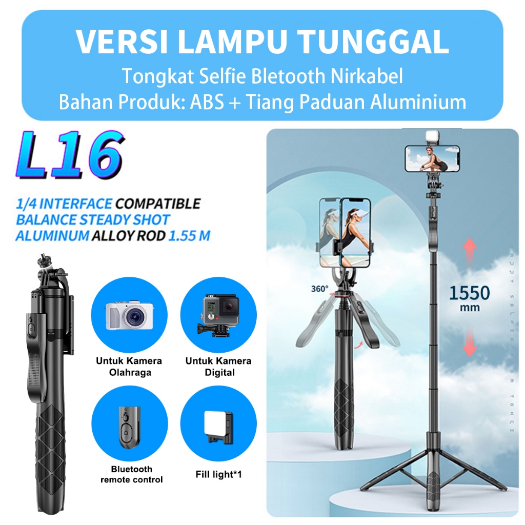 Jual L16 Tongsis Tripod Bluetooth Selfie Stick Remote Tripod Kamera ...