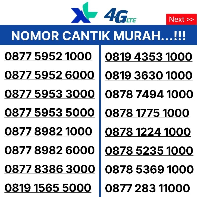 Jual Kartu Perdana Nomor Cantik XL 4G 1000 2000 3000 4000 5000 6000 7000 8000 9000 | Shopee ...