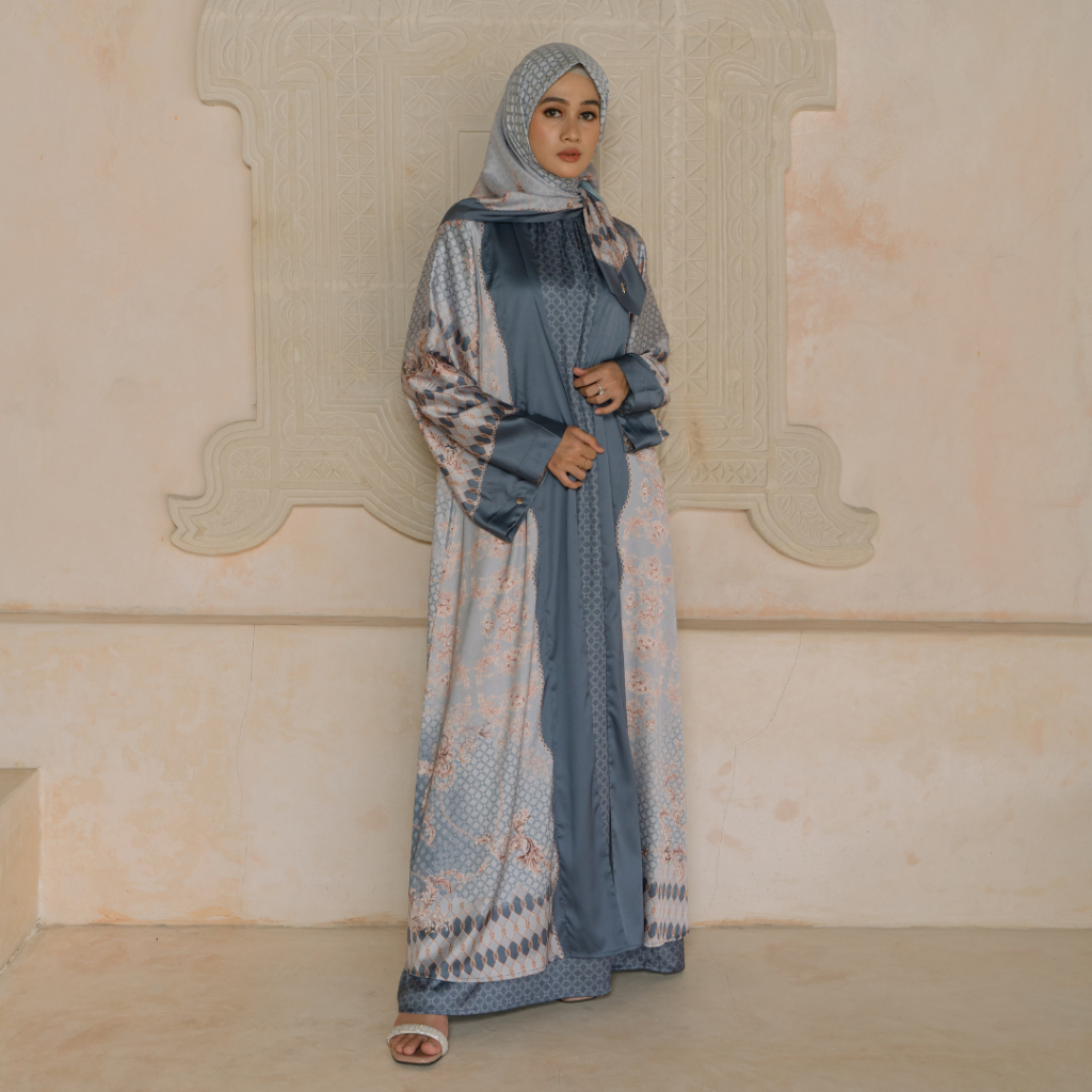 Jual Kimmyra - Nafesa Dress Steel Blue | Long Dress | Exclusive Pattern ...