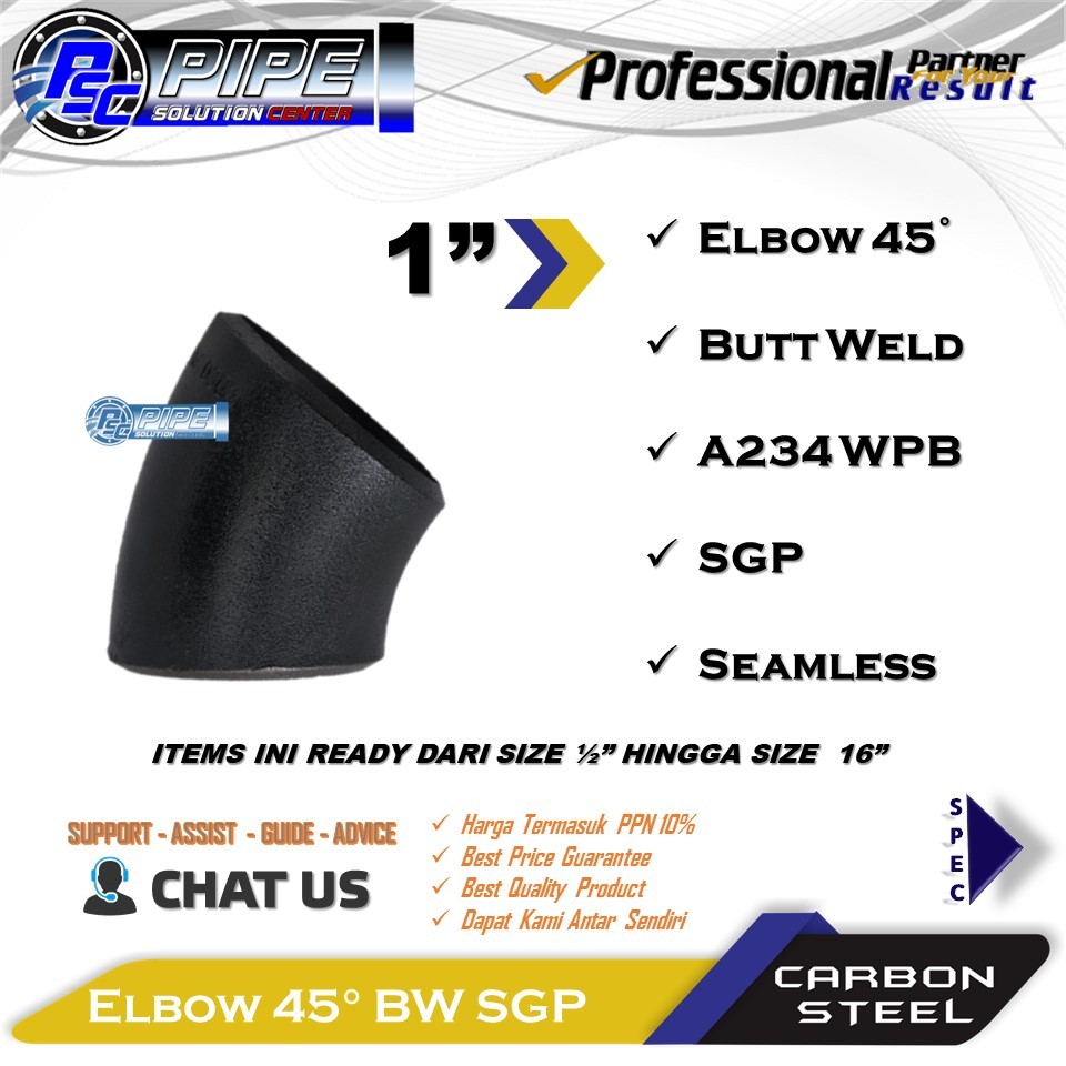 Jual ELBOW 45 PIPE PIPA BESI A234WPB SGP BW 1/2" - 2" INCH | Shopee ...