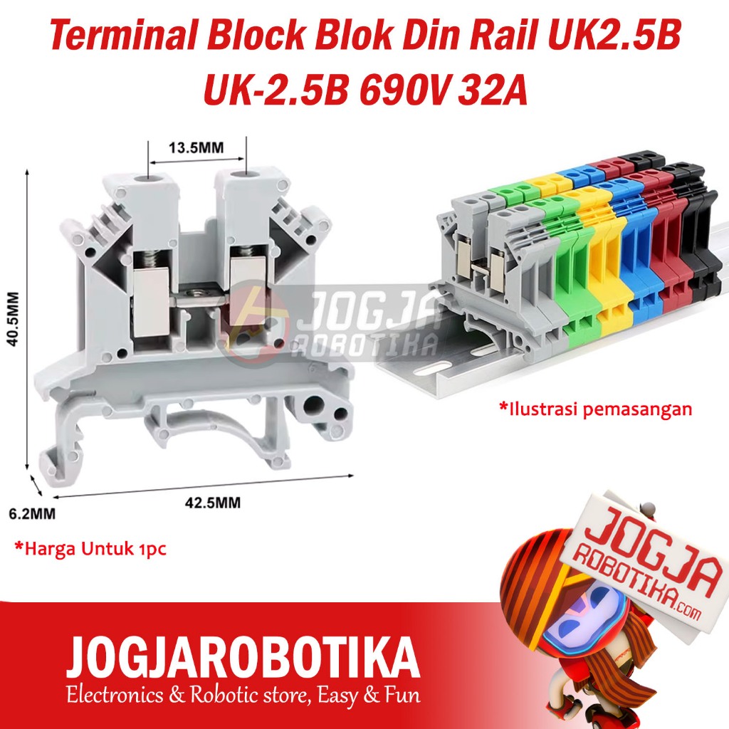 Jual Terminal Block Blok Din Rail UK2.5B UK3N UK5N UK6N UK10N UK16N 800V Stopper TAB End Clamp ...
