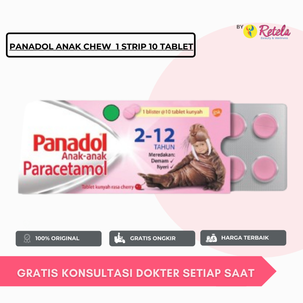 Jual PANADOL ANAK CHEW CHERRY 1 STRIP 10 TABLET/PANADOL TABLET KUNYAH ...