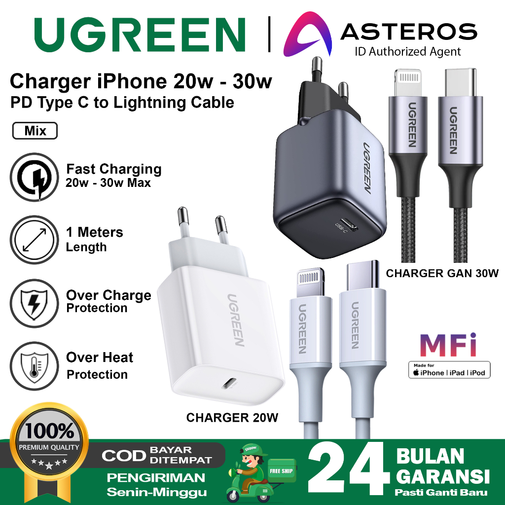 Jual UGREEN Charger MFI iPhone 11 12 13 14 PD Type C to Lightning Fast Charging 20w 30w | Shopee ...
