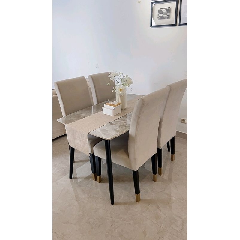 Jual 4 kursi minimalis meja 150cm top table hpl marmer | Shopee Indonesia