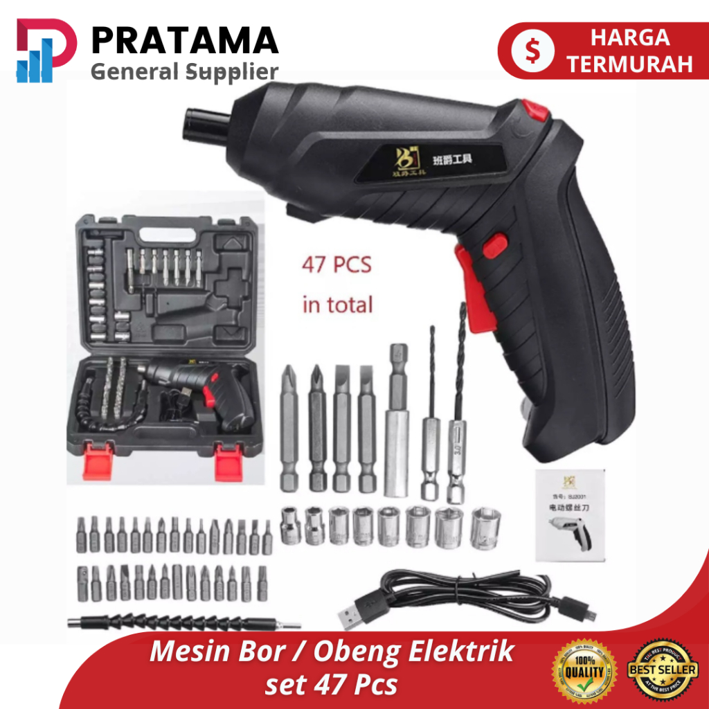 Jual Mesin Bor / Obeng Elektrik set 47 Pcs/ Mesin Bor Mini Obeng ...