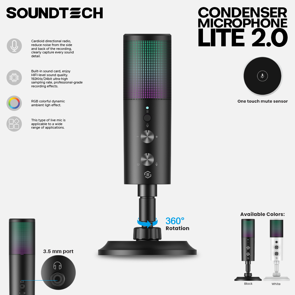 Jual SOUNDTECH Lite 2.0 Condenser Microphone Stand Table for PC ...
