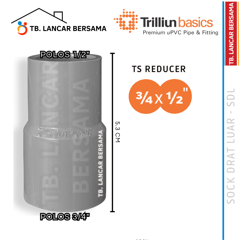 Jual REDUCER 3/4 x 1/2 INCHI TRILLIUN TS - SAMBUNGAN PIPA VSOCK FITTING PVC | Shopee Indonesia