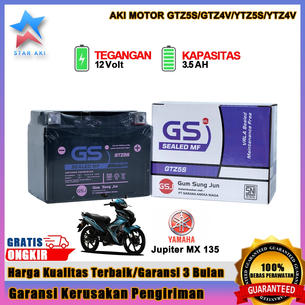 Jual Aki Motor Yamaha New Jupiter MX 135 Aki Kering Accu Kering MF GTZ5S | Shopee Indonesia
