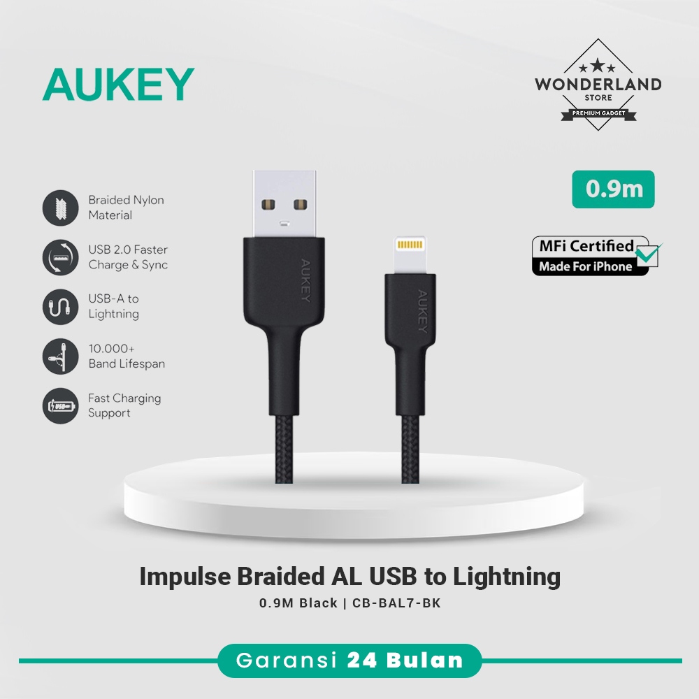 Jual Aukey Kabel Data USB-A to Lightning MFI 2.4A Nylon Braided CB-BAL7 ...