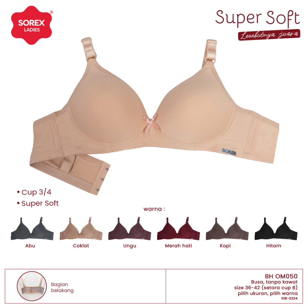 Jual Sorex Bra Super Soft Busa Tanpa Kawat Kait 3 Setara Cup B Cup 3/4 ...