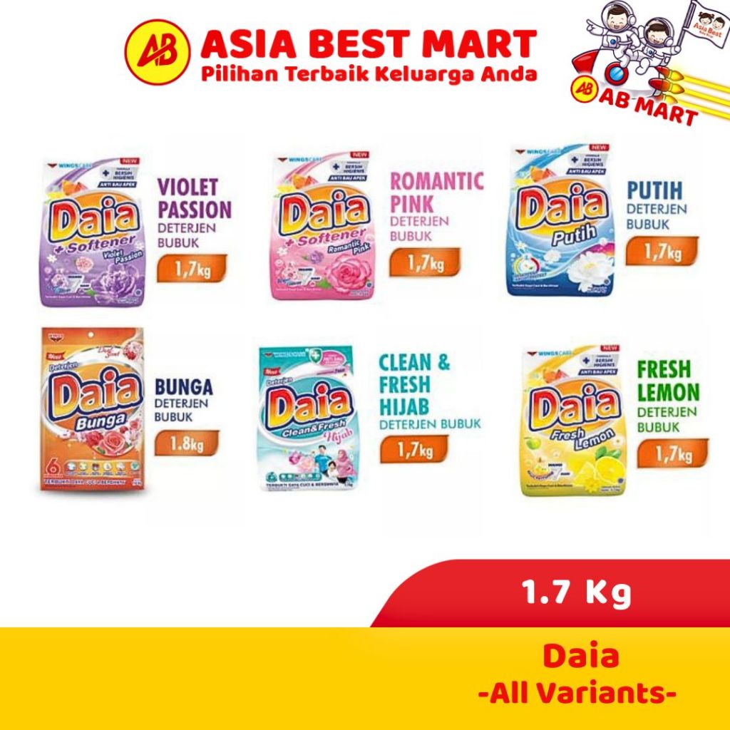 Jual Daia Deterjen Bubuk Jumbo 1800Gr/1700Gr Sabun Cuci Pakaian - ASIA ...