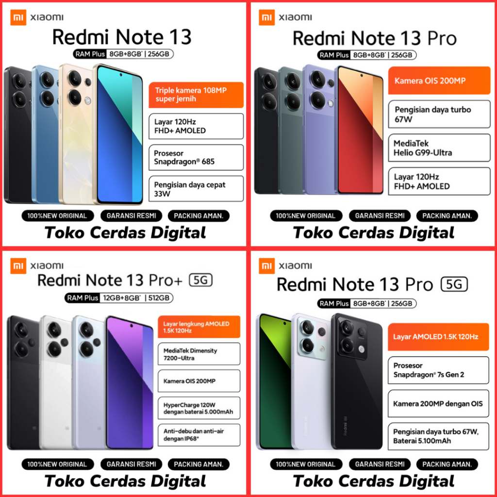 Jual XIAOMI Redmi Note 13 Series Note13 Pro 8/256 GB Plus 5G Note13 ...