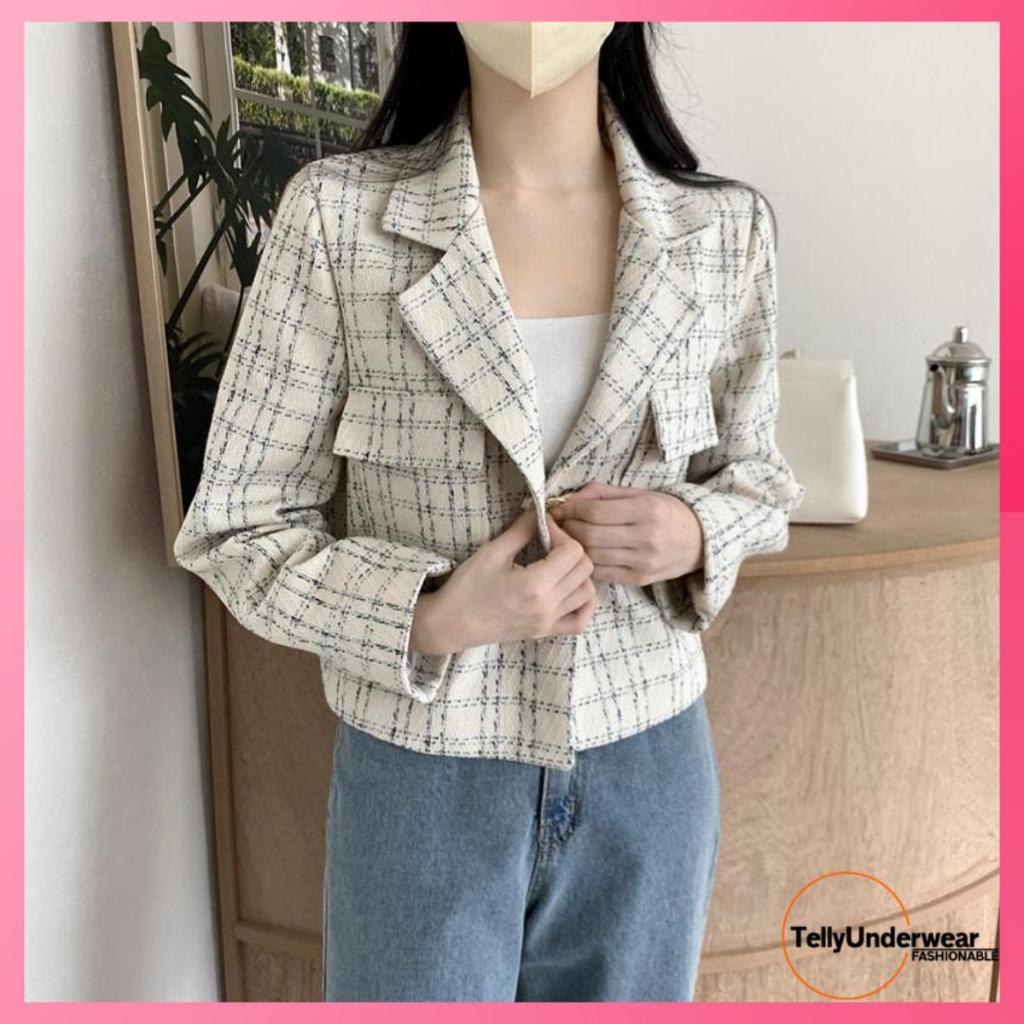 Jual TELLY ️ BJ-095 Jacket Wanita Terbaru Lengan Panjang Kekinian Premium Kotak-kotak Kardigan ...