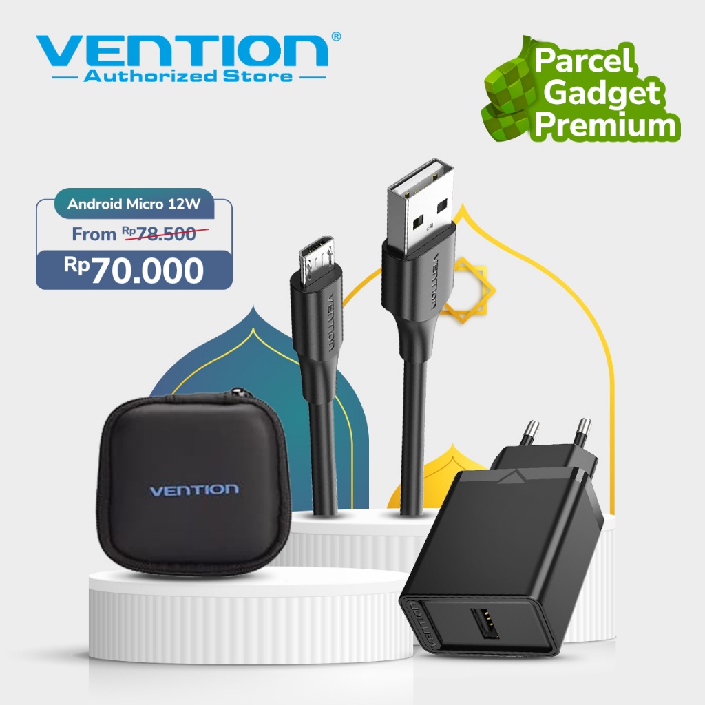 Jual Parcel Gadget Premium Vention Adaptor Charger + Pouch + Kabel Data ...