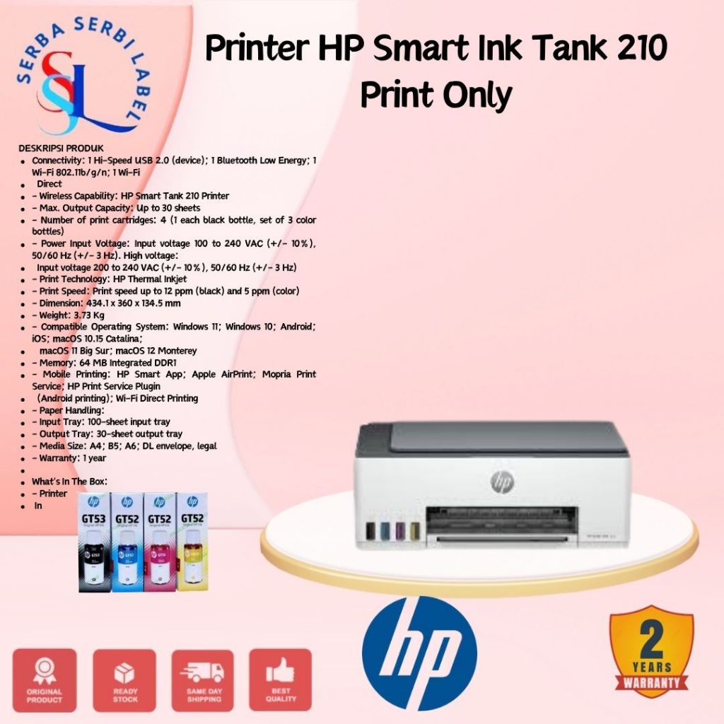 Jual Printer HP Smart Tank 210 Print Kertas A4 Cetak Murah Color Warna ...