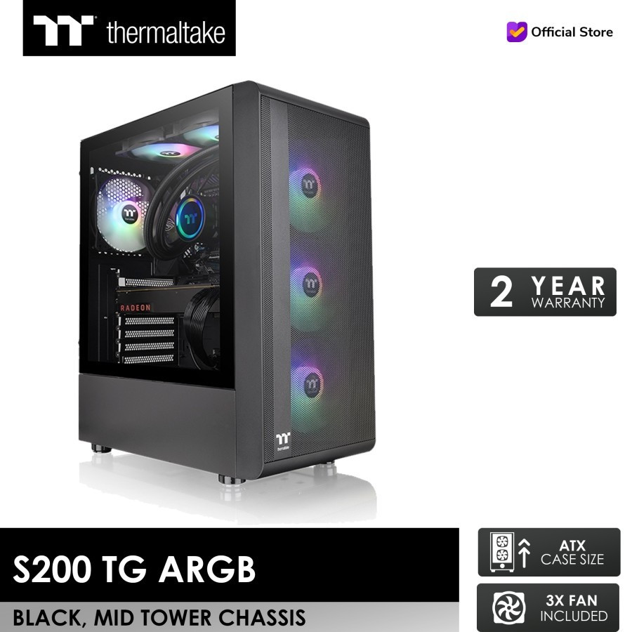 Jual Casing Komputer Thermaltake S200 TG ARGB ATX Mid Tower Free 3Fan ...