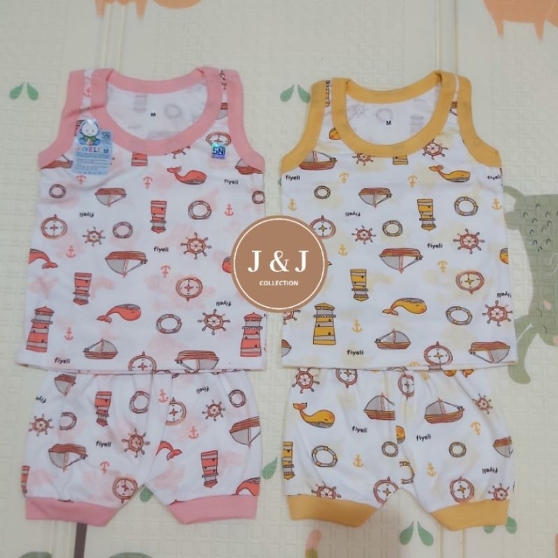 Jual Baju Bayi singlet setelan / singlet Bayi +Celana pendek Motif (6-12 bulan) | Shopee Indonesia
