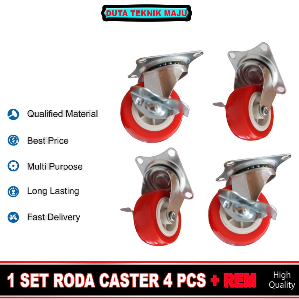 Jual Roda Caster Hidup + Rem / Roda Merah Nylon / Roda Etalase 50mm ...