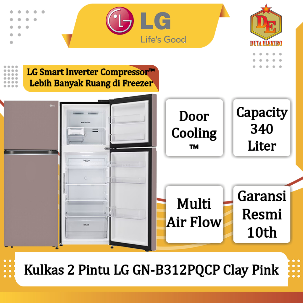 Jual Kulkas 2 Pintu LG GNB 312 PQCP Clay Pink Smart Inverter Compressor | Shopee Indonesia